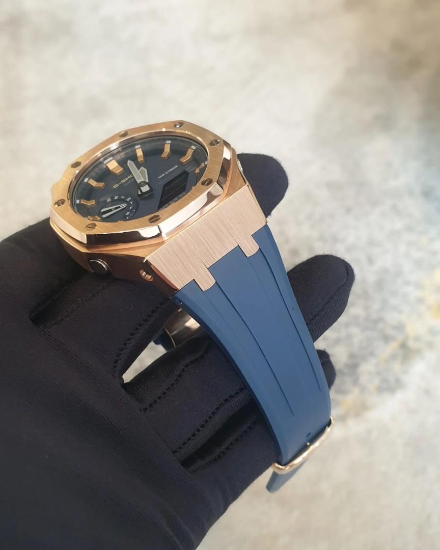 Casioak GA-2100 Blue Face with Rose Gold Index in Rose Gold Bezel Blue ...