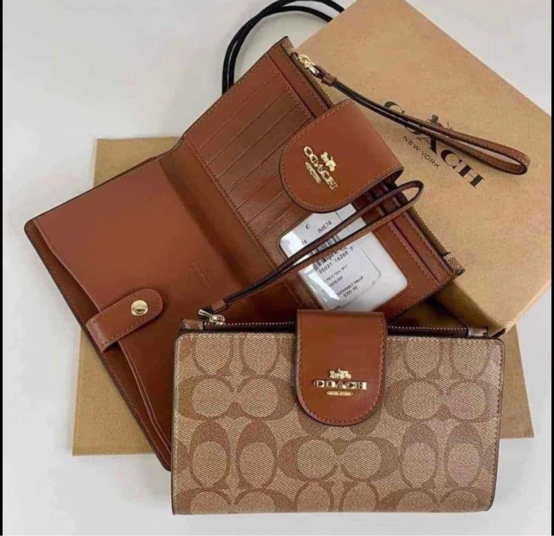 Coach Tech Wallet in Signature Canvas in Brown & Khaki, Women's Fashion, Bags & Wallets, Wallets ...
