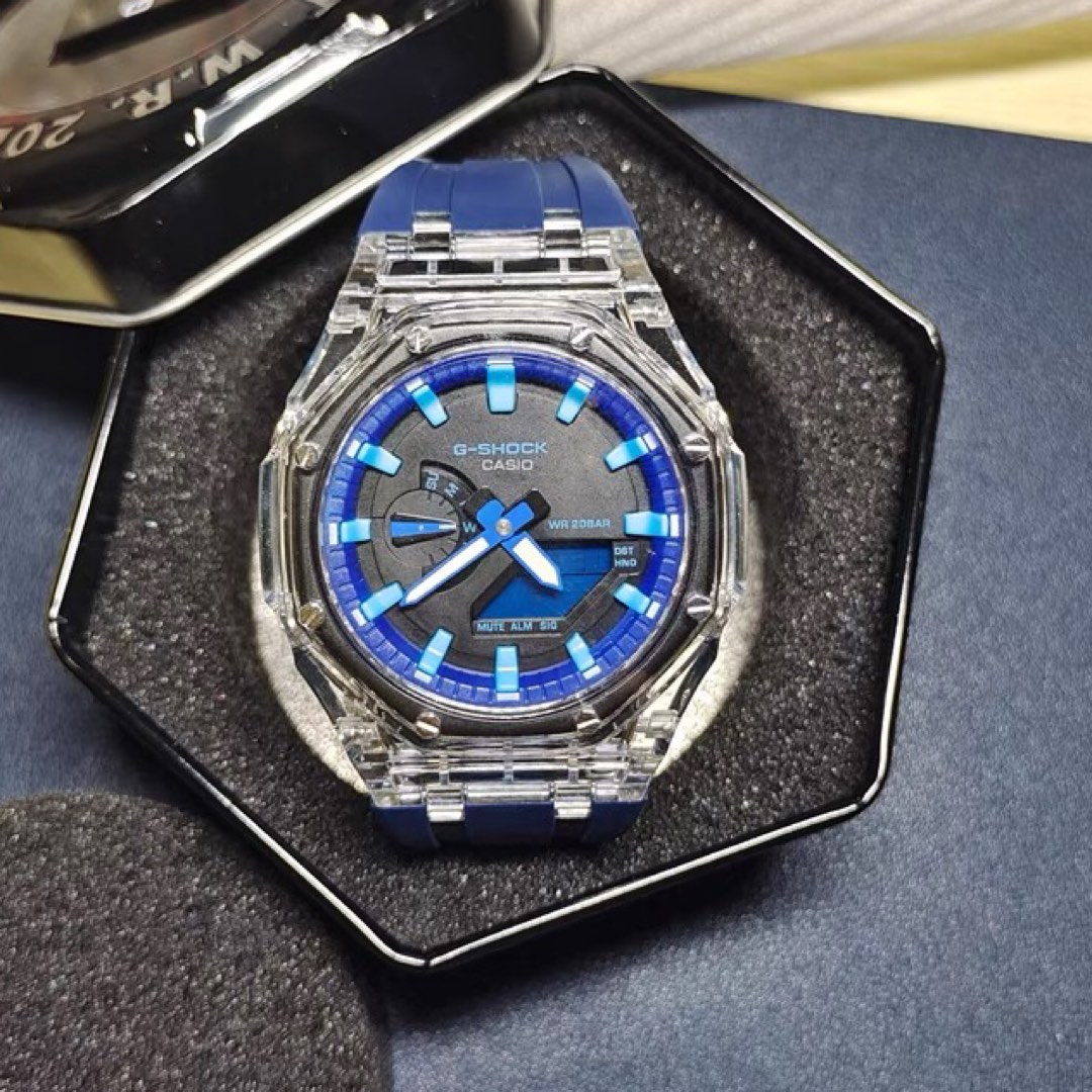 Custom blue gshock ga2100 ga2110 clear case mod, Men's Fashion, Watches ...