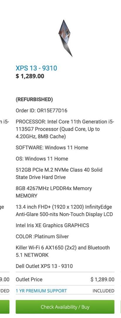 Dell XPS 13 9310 – 11th Generation Intel® Core i5-1135G7 Processor ...