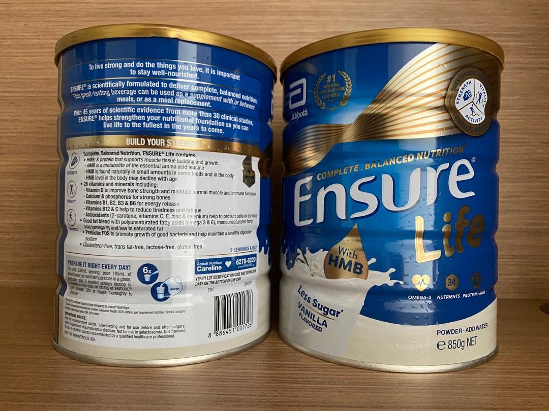 ENSURE Life with HMB less sugar VANILLA flavored (850g), Health & Nutrition, Health Supplements ...