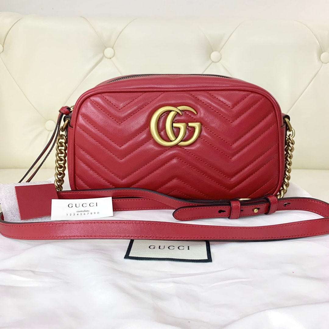 GUCCI GG Marmont Camera Small Red, Luxury, Bags & Wallets on Carousell