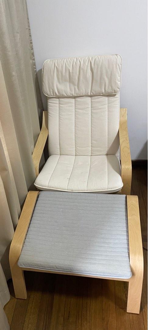 Ikea POANG armchair and footstool with cushion, Furniture & Home Living ...