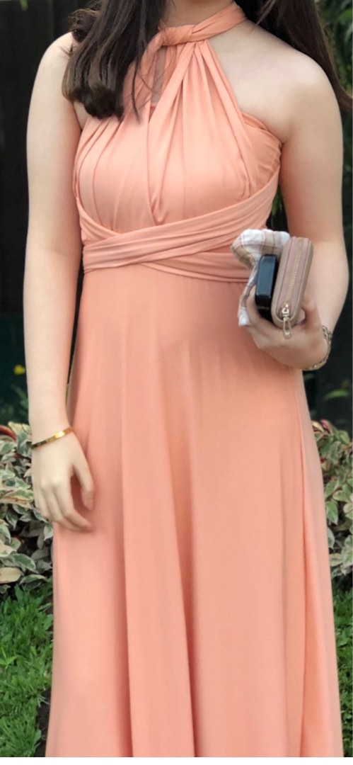 Infinity dress peach bridesmaid dress halter one sided dress, Women's ...