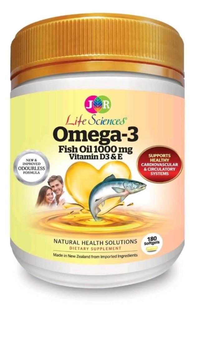 JR Life Sciences Omega-3 Fish Oil Vit D3+E 180 Softgels, Health ...