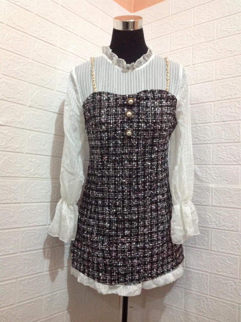 Korean Tweed Dress, Women's Fashion, Dresses & Sets, Dresses on Carousell