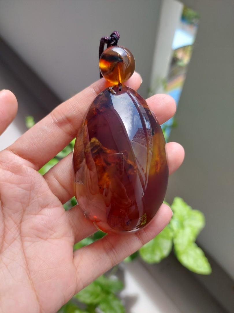 Natural Amber Stone Pandent, Women's Fashion, Jewelry & Organisers ...