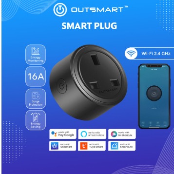 OUTSMART Wifi Smart Plug 16A UK Energy Saving Smart Home Remote Timer Voice Control (FC0153 ...