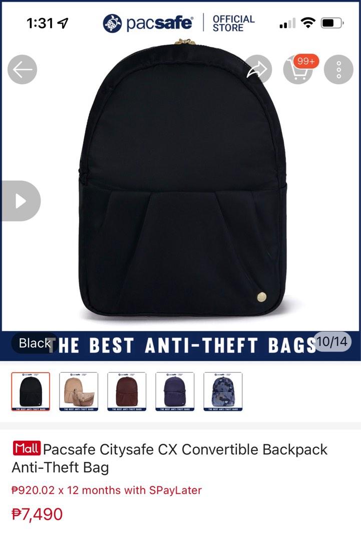 Pacsafe Citysafe CX Convertible Backpack Anti-Theft Bag, Women's Fashion, Bags & Wallets ...