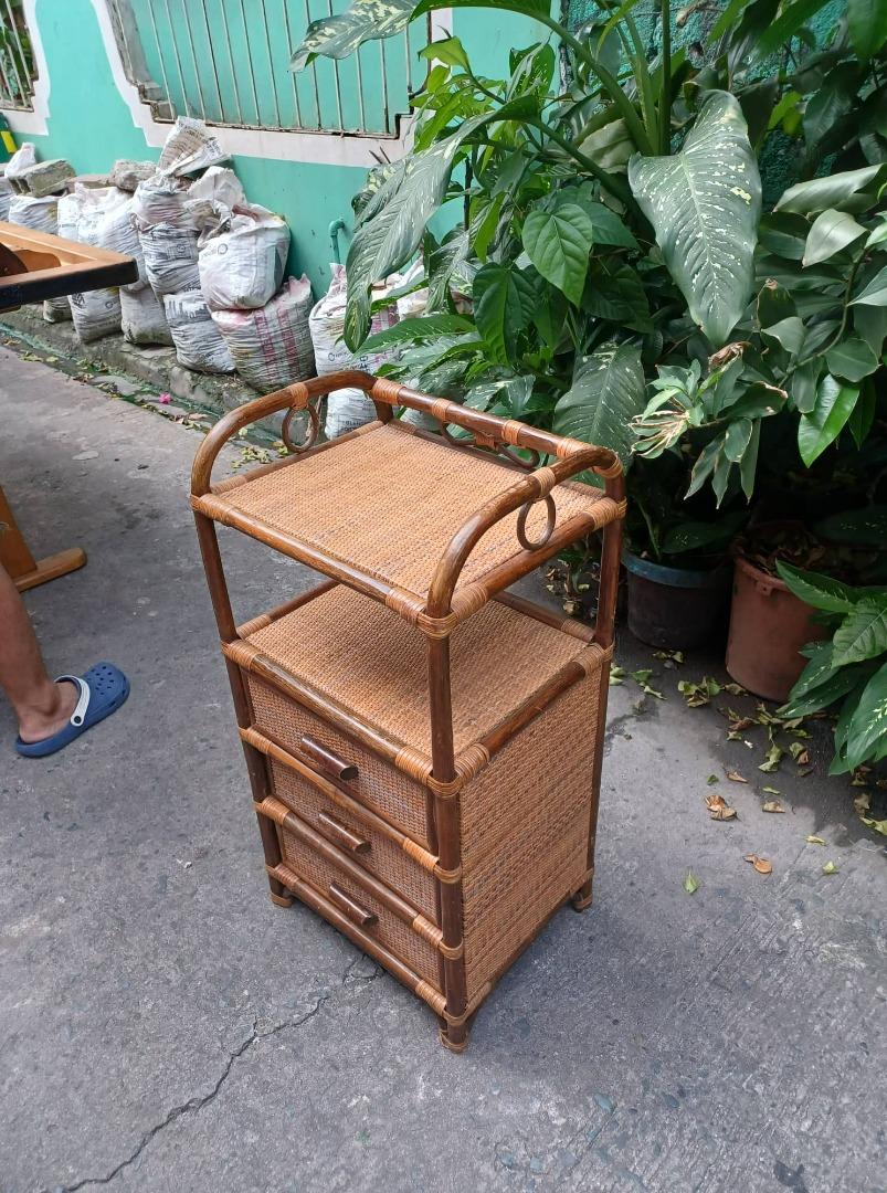 Rattan and Wooden Combined Drawer/ Telephone Rack, Furniture & Home ...