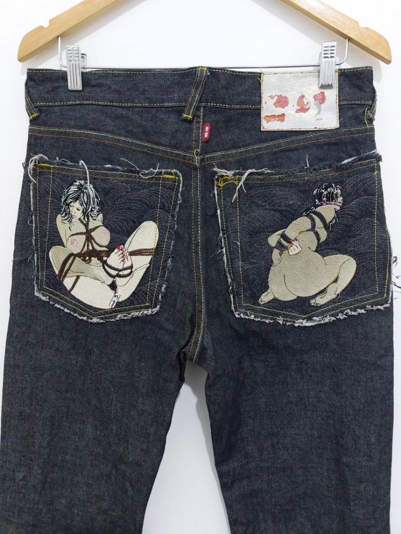 R.M.C - RED MONKEY COMPANY - BONDAGE GIRL EMBROIDERED SELVEDGE JEANS ...