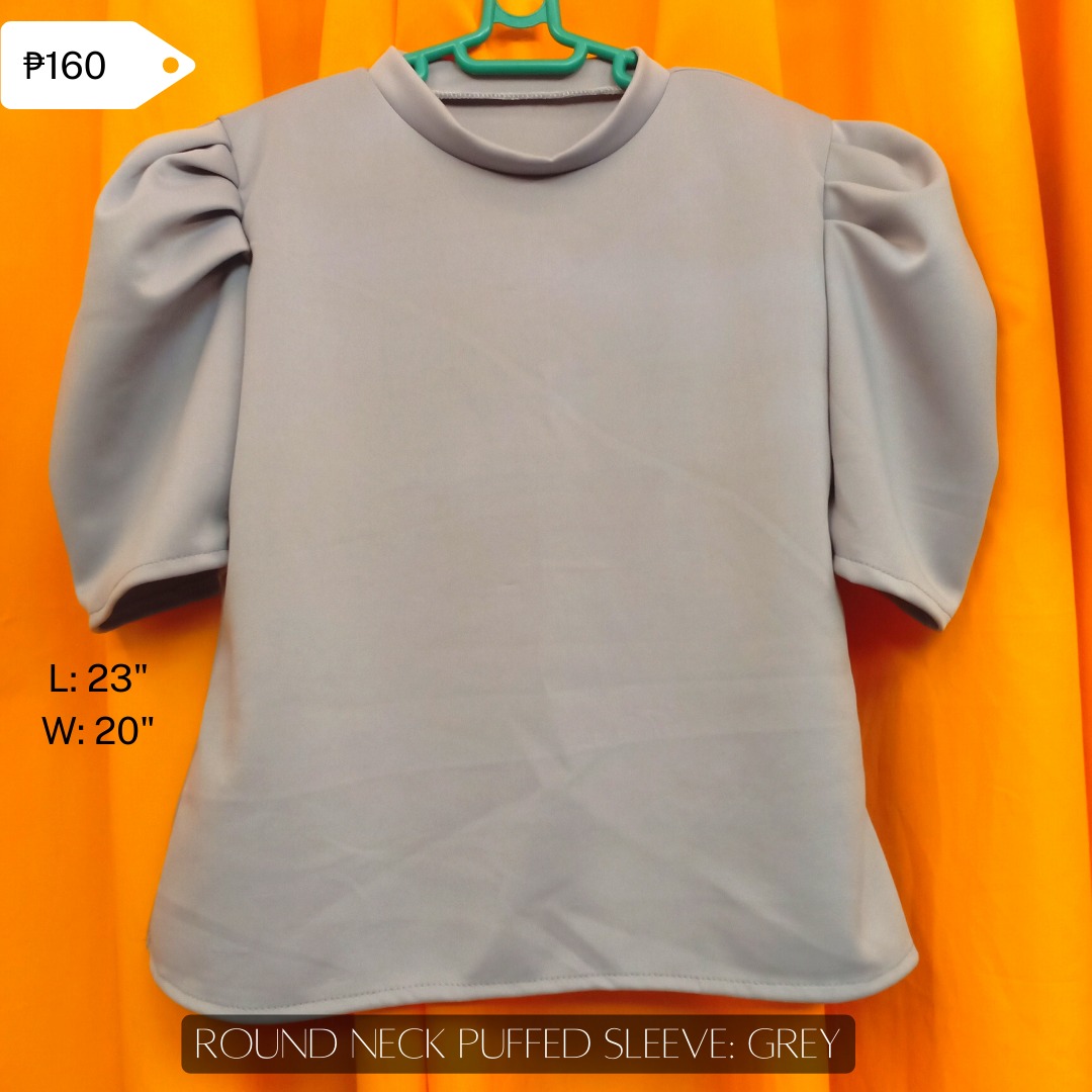 Mock Neck Puffed Sleeve, Women's Fashion, Tops, Blouses on Carousell