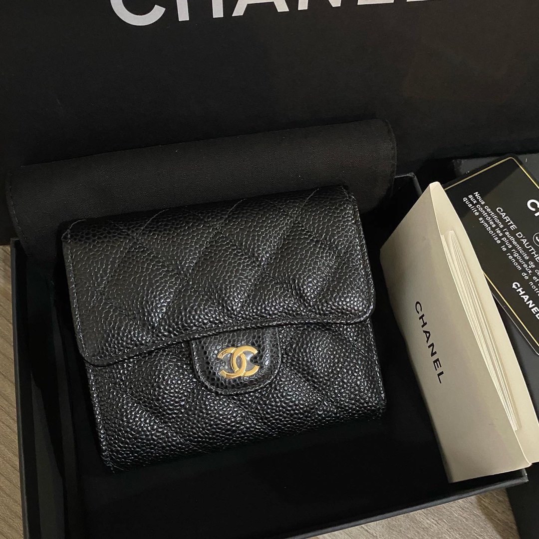 RUSH! Unused Authentic Chanel Compact Trifold Wallet Caviar GHW, Luxury ...