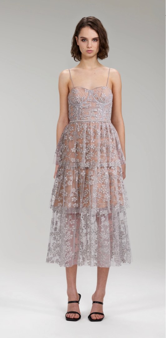 Self Portrait Embroidered Blossom Midi Dress UK10, Women's Fashion ...