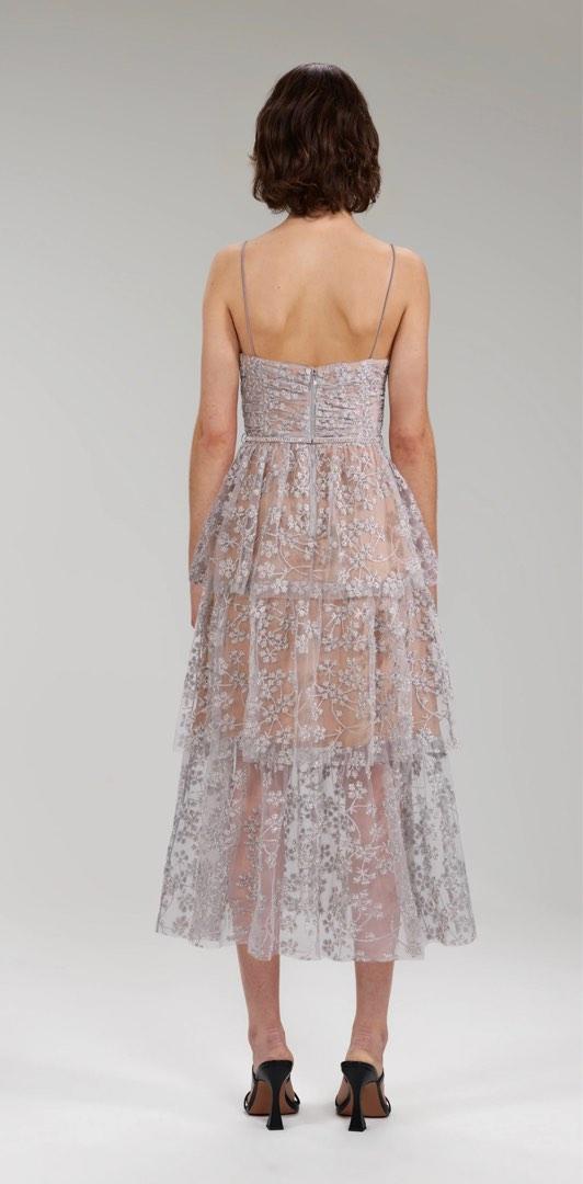 Self Portrait Embroidered Blossom Midi Dress UK10, Women's Fashion ...