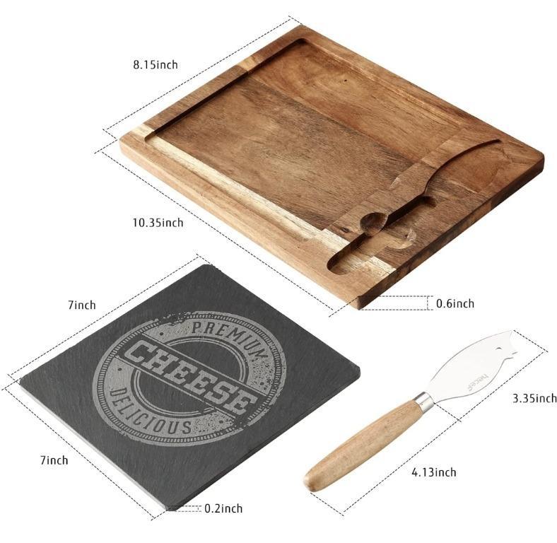 [SG stock] Acacia Wood Cheese Board Set with Black Slate & Cheese knife ...