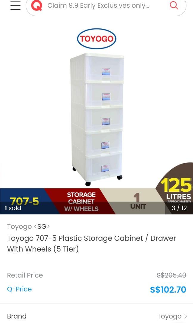 Toyogo 707-5 Plastic Storage Cabinet / Drawer With Wheels (5 Tier ...