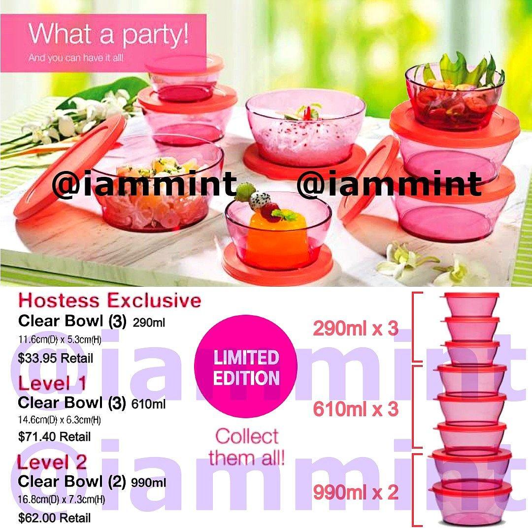 Tupperware 290 ml, 610 ml and 990 ml Elegant Dinnerware Clear Container ...