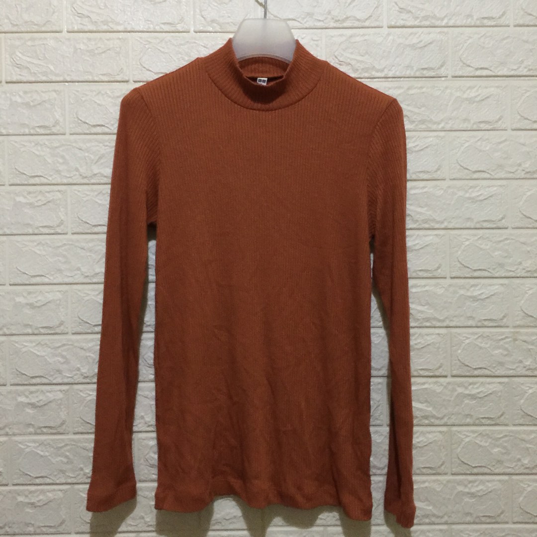 UNIQLO Rust Ribbed Knit Top, Women's Fashion, Tops, Longsleeves on ...