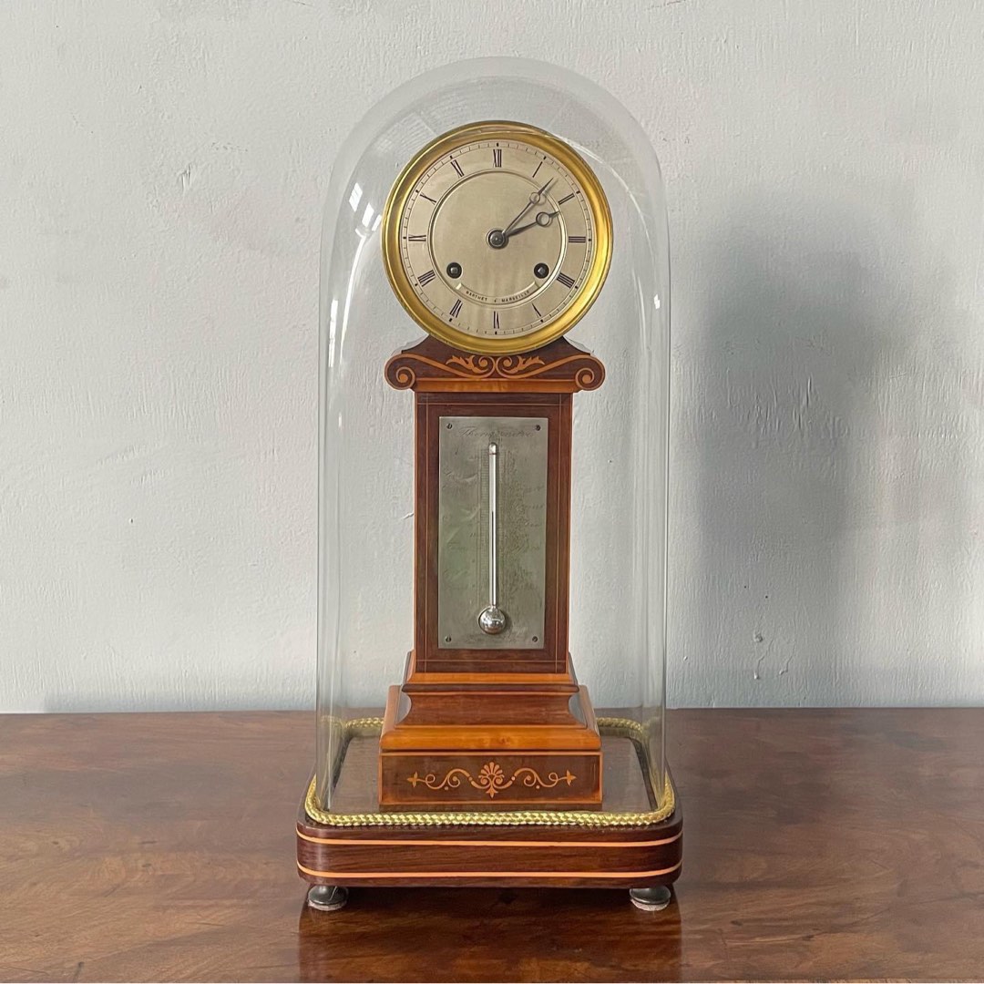 Very rare Charles X style mantel clock in a mahogany veneered case with ...