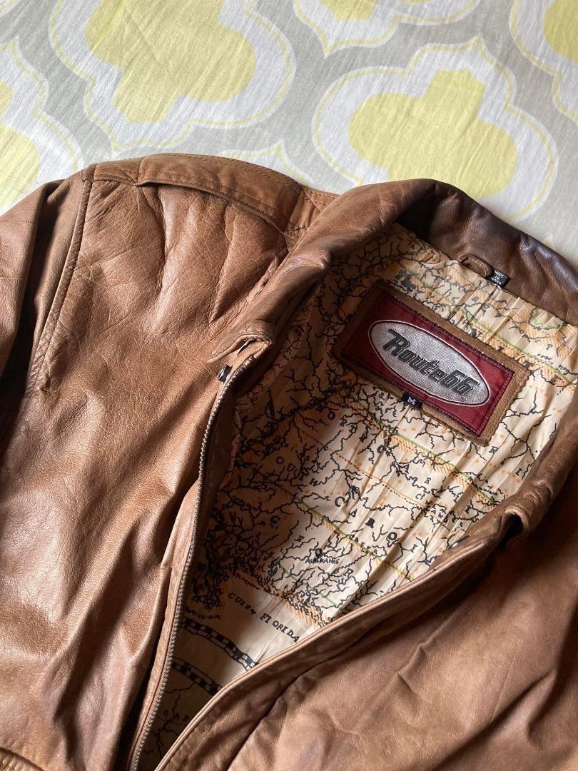 Vintage Route 66 Action Star Genuine Leather Brown Jacket, Men's ...