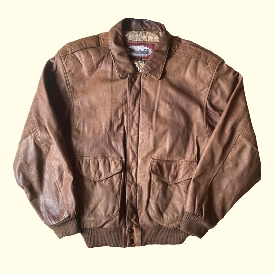 Vintage Route 66 Action Star Genuine Leather Brown Jacket, Men's ...