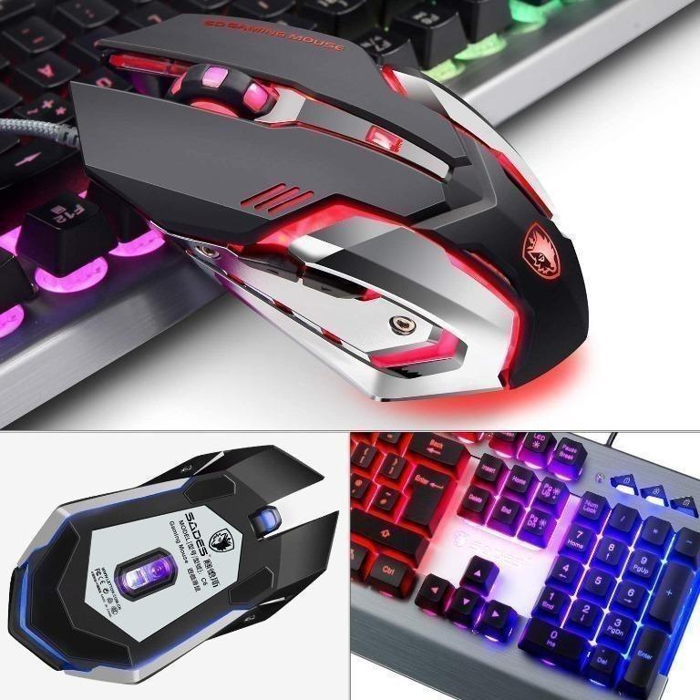 1627) Gaming Keyboard (UK layout), SADES Whisper LED Backlit USB Wired ...