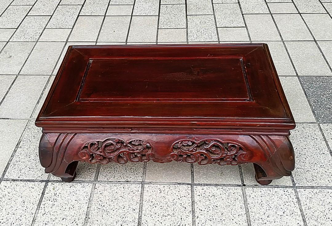 Antique Chinese Zitan Red Hardwood Low Table w/ Carved Floral ...