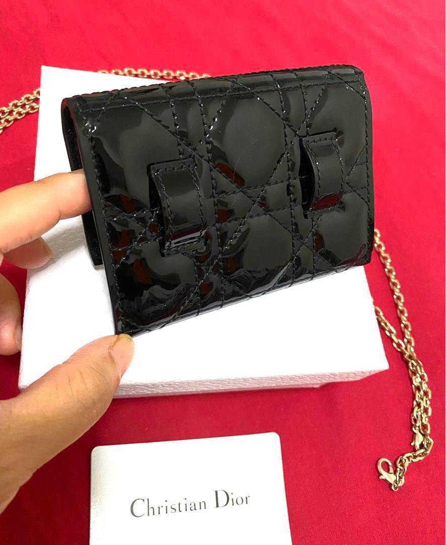 Authentic Lady Dior Card holder pouch with removable chain, Luxury ...