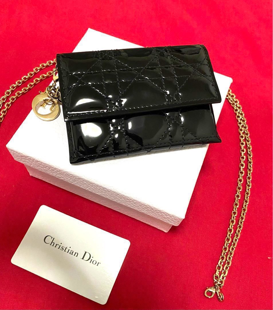 Authentic Lady Dior Card holder pouch with removable chain, Luxury ...