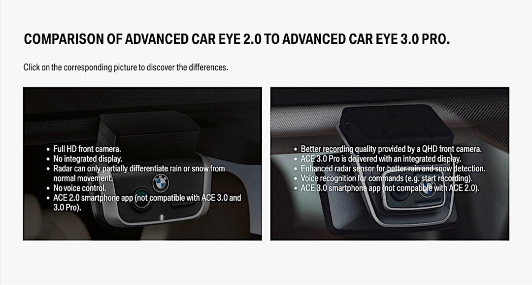 BMW Advanced Car Eye 3.0 and 3.0 Pro ACE 3.0 and ACE 3.0 Pro (Front and rear Camera) ACE 2.0 ...