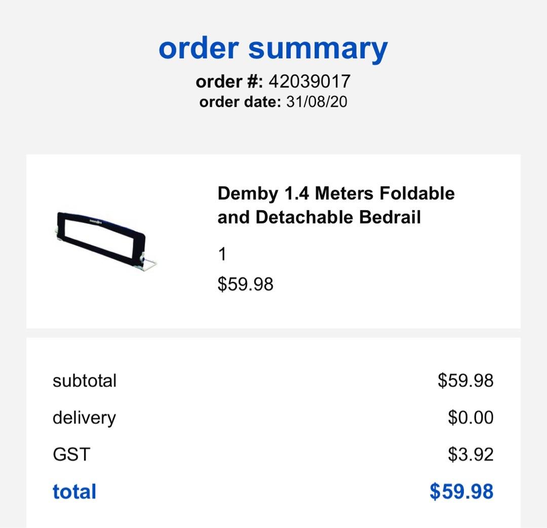 BNWT Demby 1.4 Meters Foldable and Detachable Bedrail, Babies & Kids ...