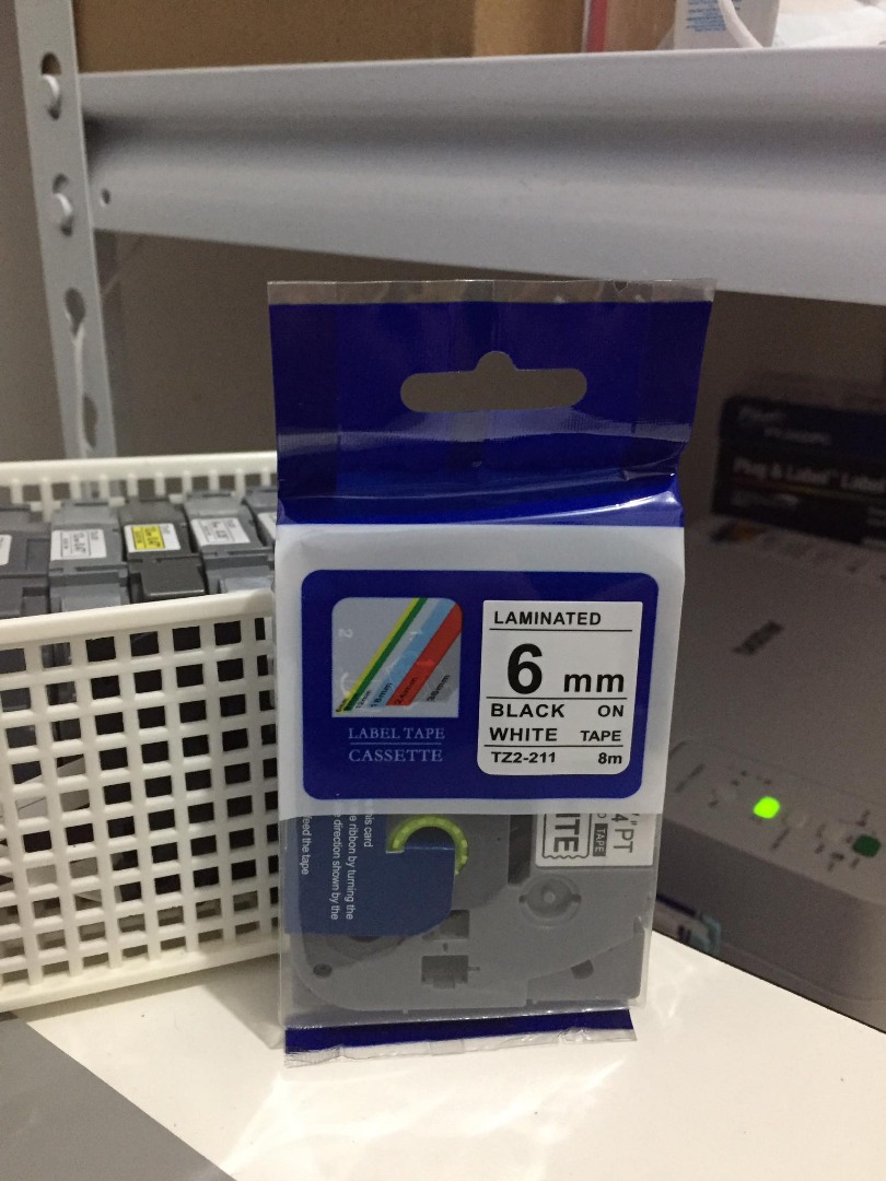 BROTHER LAMINATED TAPE BLACK PRINT ON WHITE TAPE 6mm, Computers & Tech ...