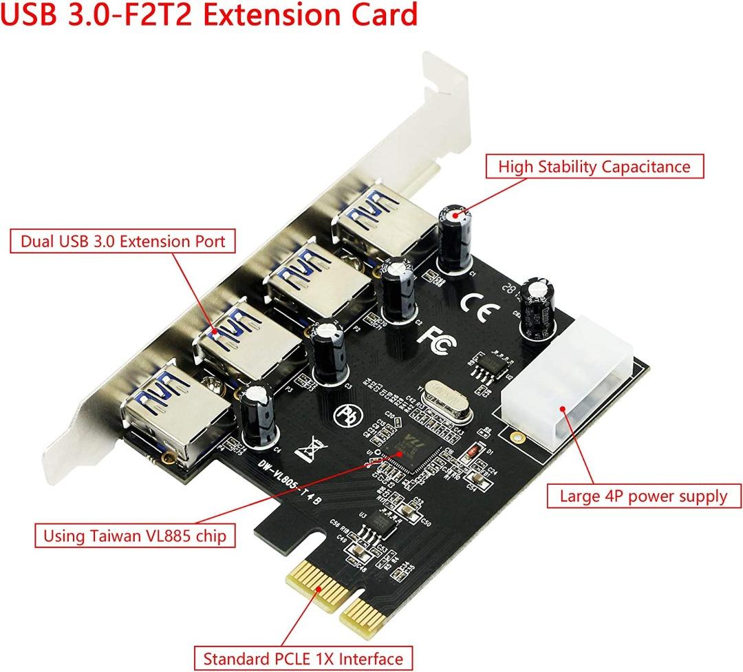 CERRXIAN 4-Port USB 3.0 Super Speed Card PCIe Express Controller Card - Interface Card USB 3.0 ...
