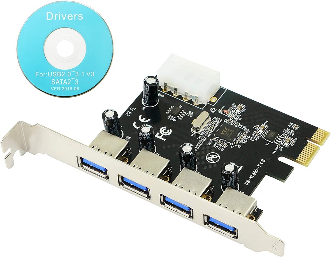 CERRXIAN 4-Port USB 3.0 Super Speed Card PCIe Express Controller Card - Interface Card USB 3.0 ...