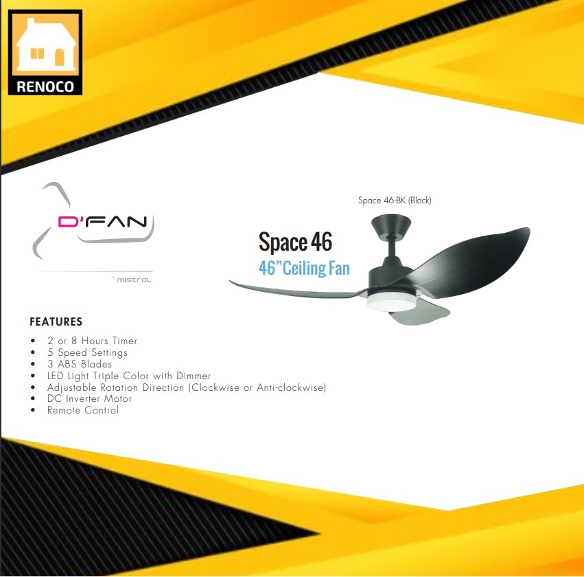 D'fan Space 46 inch ceiling fan by mistral, Furniture & Home Living ...