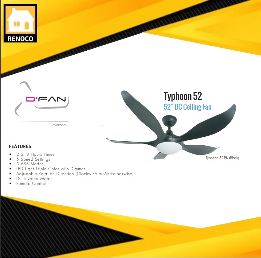 D'fan Typhoon 52 inch ceiling fan by mistral, Furniture & Home Living ...