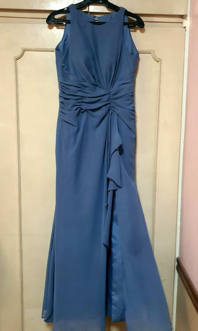 Dusty Blue Gown, Women's Fashion, Dresses & Sets, Evening dresses ...