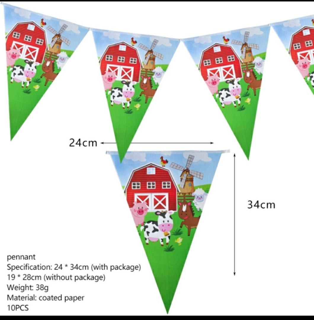 Farm Animal Themed Birthday party decorations- Background, triangle and ...