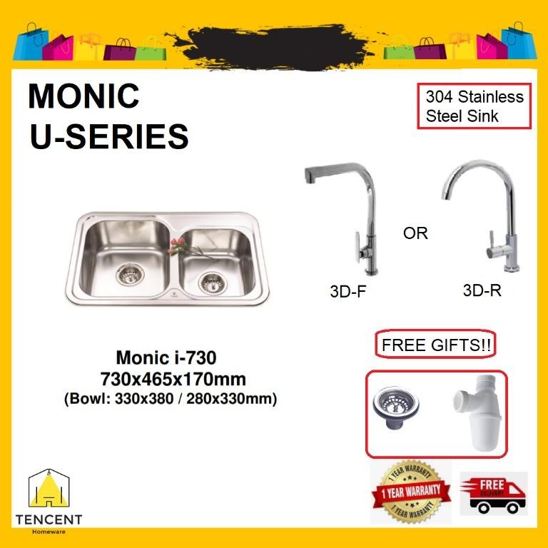 (!!Free Delivery!!) Monic Stainless steel Kitchen Sink i-730 with Tap ...