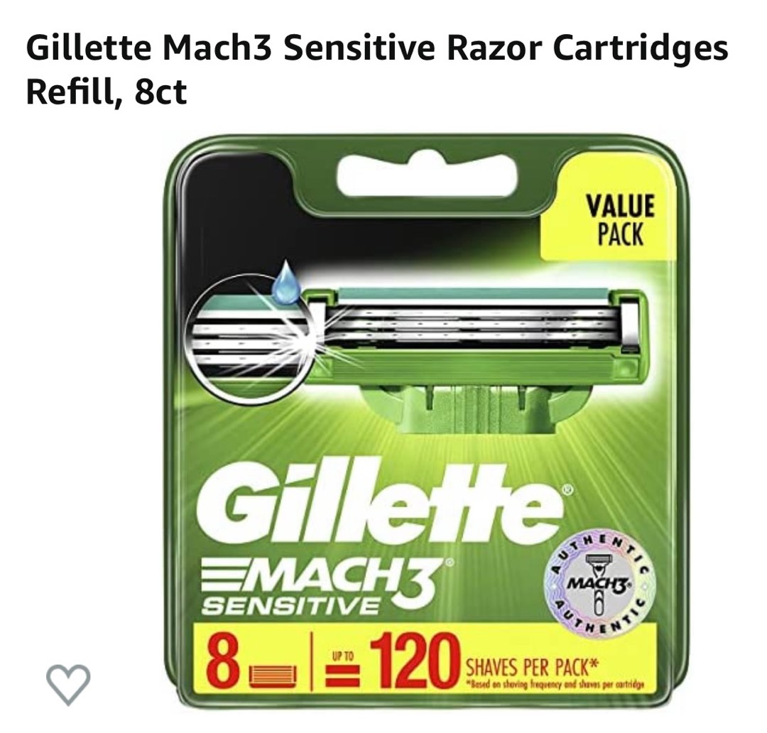 Gillette 8 pieces Mach 3 shaver refills, Beauty & Personal Care, Men's ...