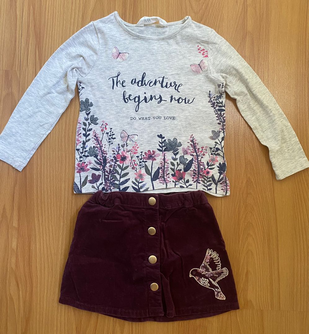 H&M Top and Velvet Skirt, Babies & Kids, Babies & Kids Fashion on Carousell