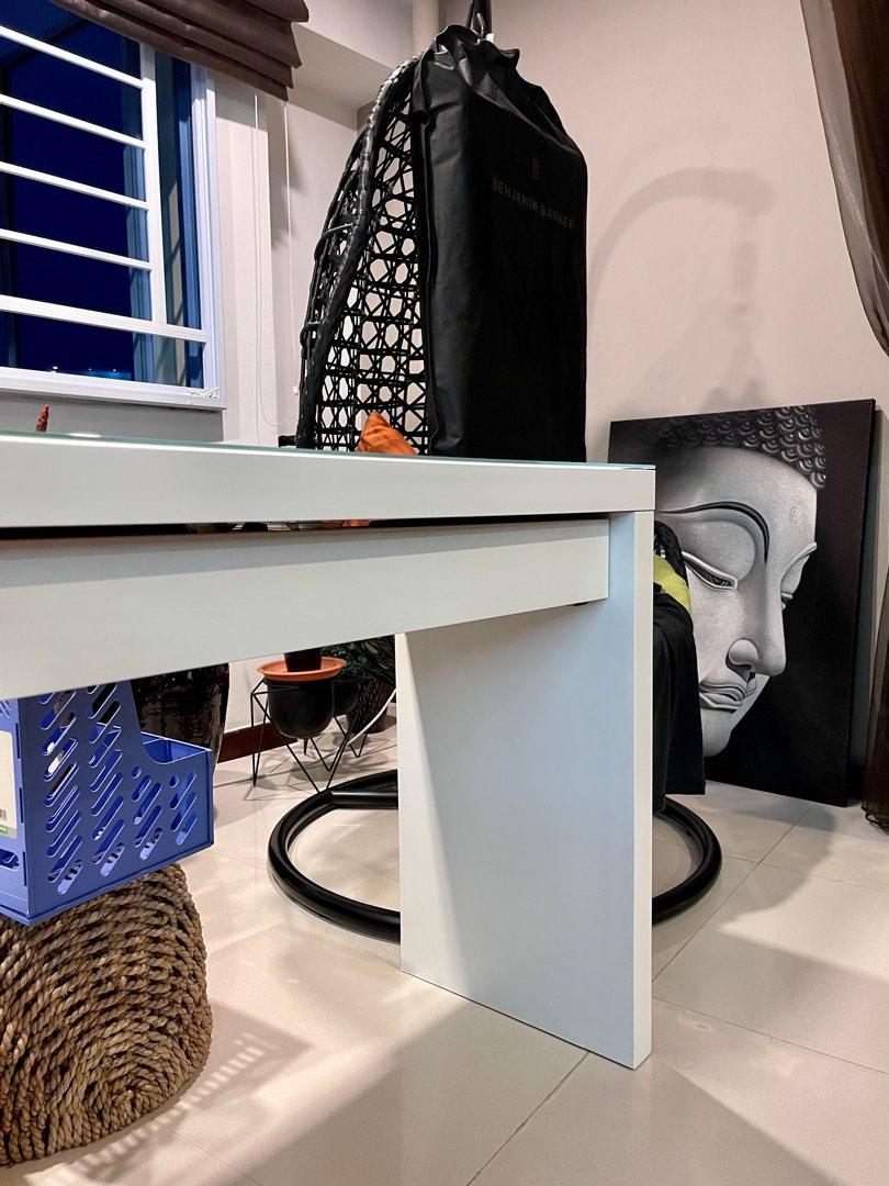 IKEA MALM Dressing Table/ Study Desk with Drawer & Glass Top in White ...