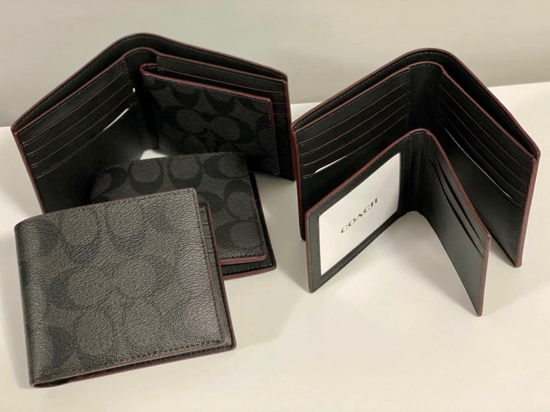 Coach Men's Wallet with insert in signature canvas - Black with red ...