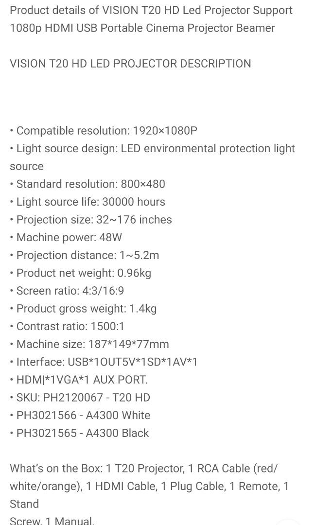 Ipason T20 Projector, TV & Home Appliances, TV & Entertainment ...