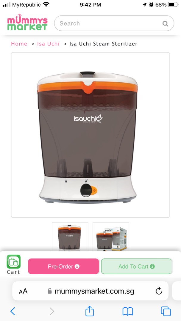 Isa Uchi Steam Sterilizer Baby Bottle Steriliser, Babies & Kids ...