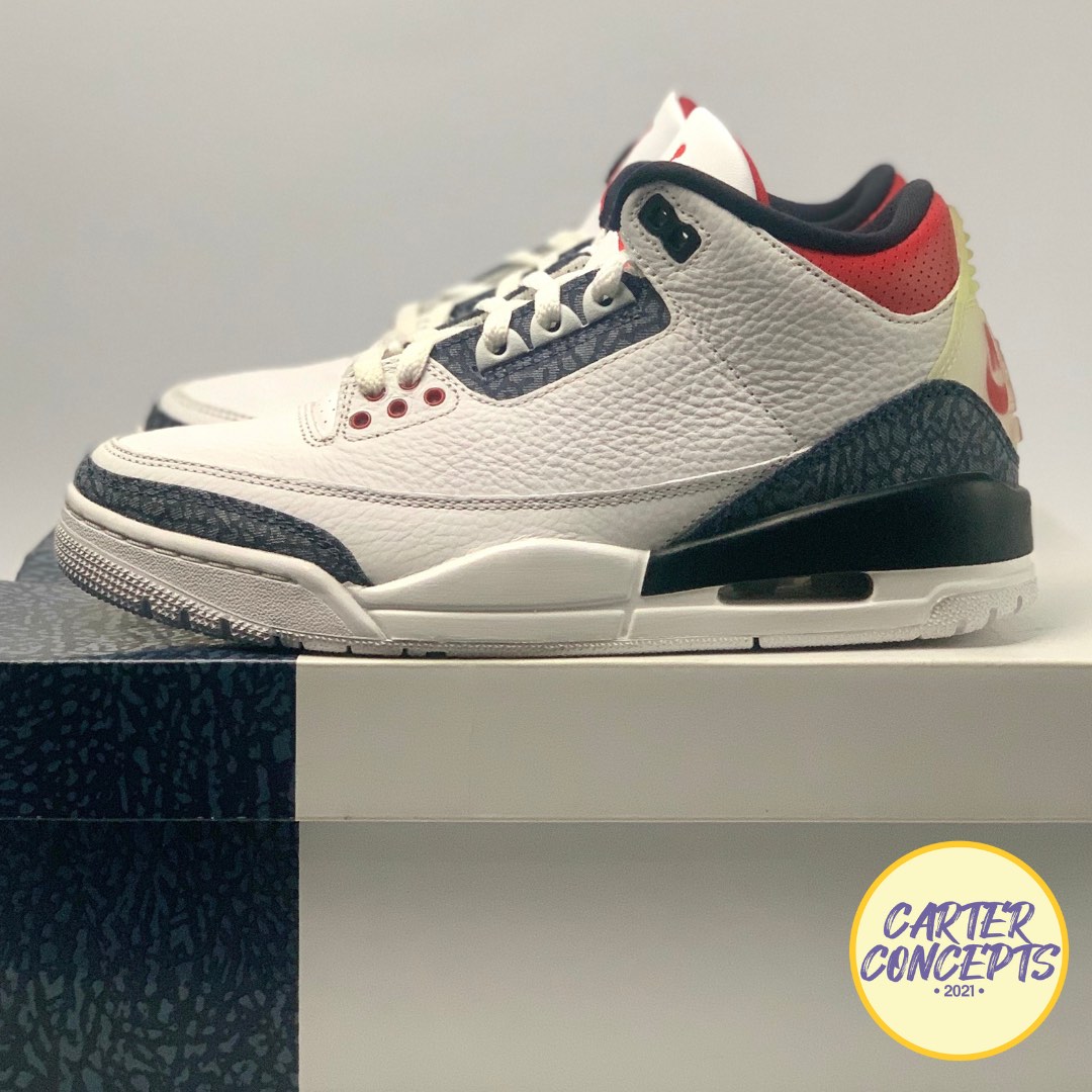 Jordan 3 Fire Red Denim, Men's Fashion, Footwear, Sneakers on Carousell