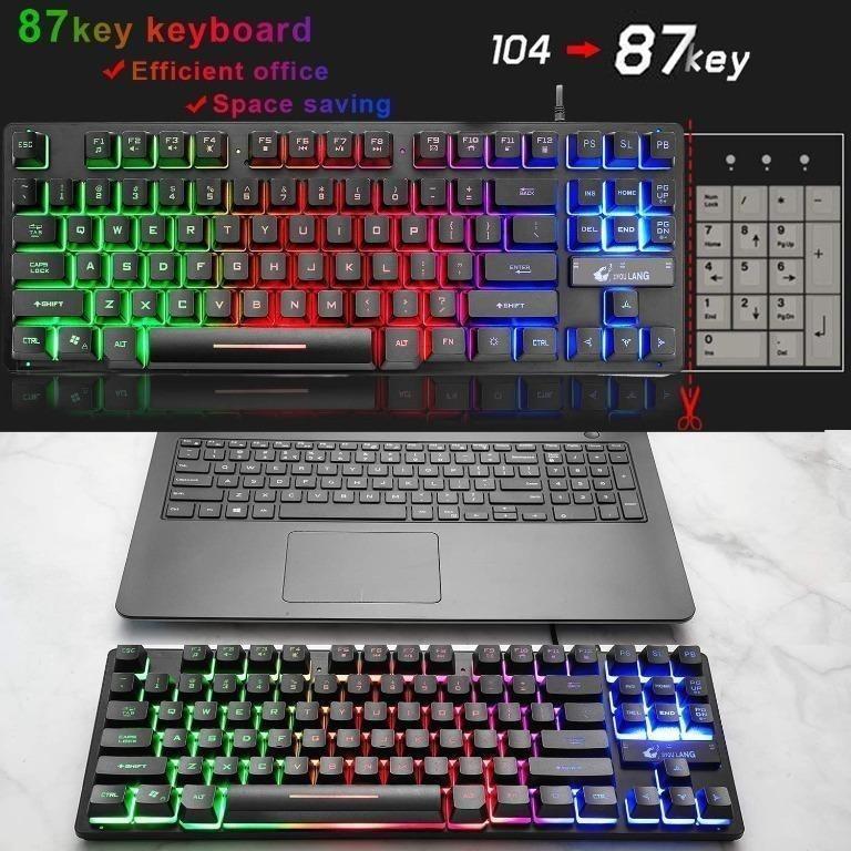 K16 Wired 87keys Gaming Keyboard Mechanical Feeling Rainbow LED Backlit ...