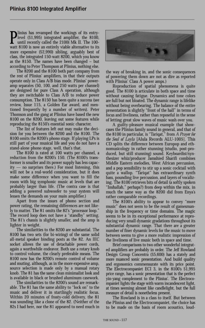 Plinius 2100i (aka 8100) Audiophile High End Integrated Amplifier (Made ...