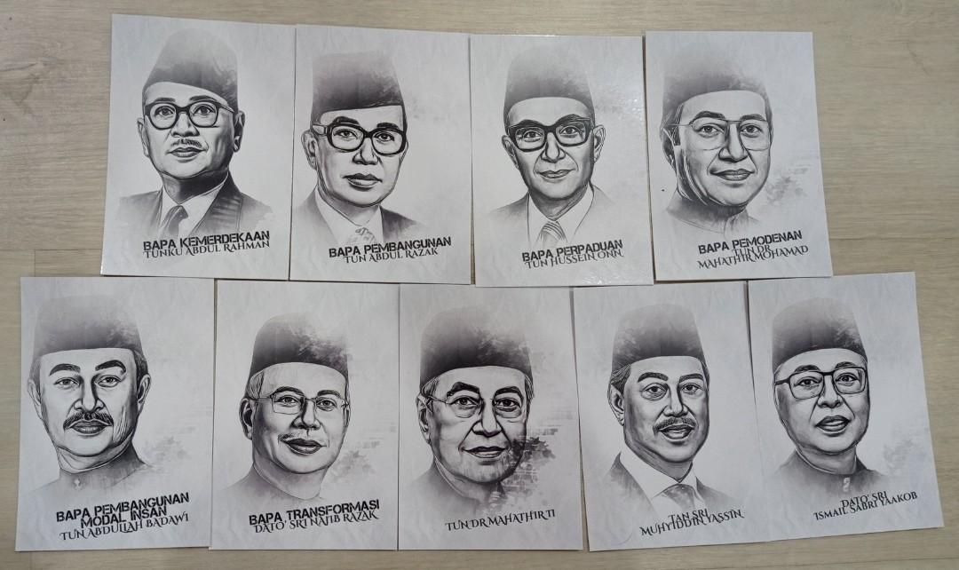 [Postcard 15cmx10cm] 9pcs Poskad Perdana Menteri Malaysia Pertama ...